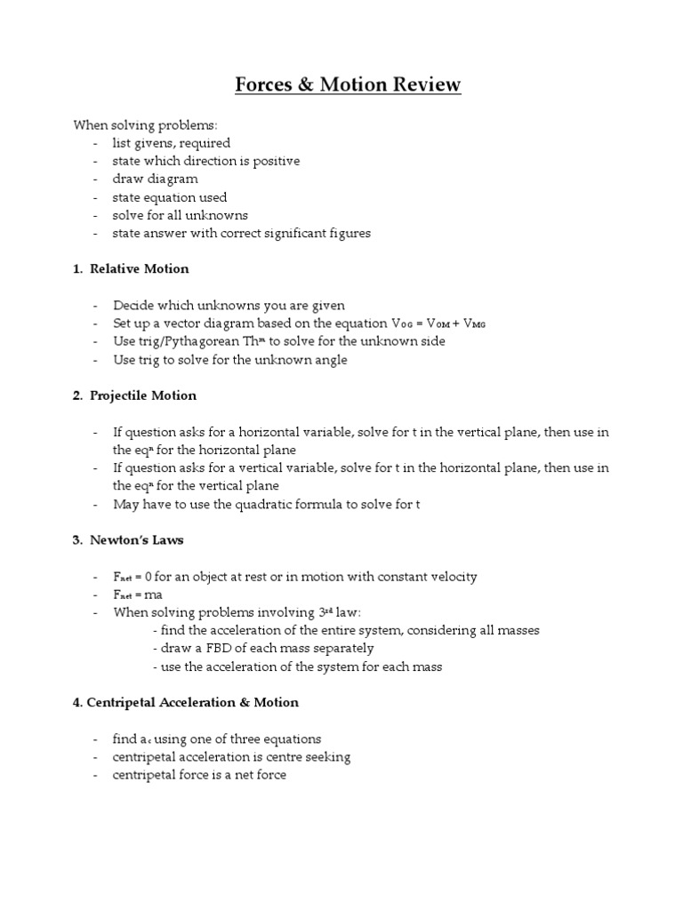 Forces & Motion Review | PDF | Science & Mathematics