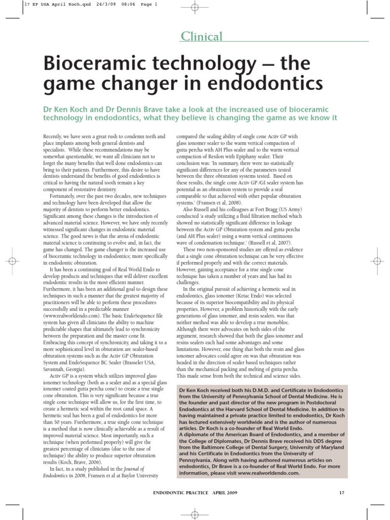 Bioceramic Advances in Endodontics | PDF | Bioceramic | Mouth