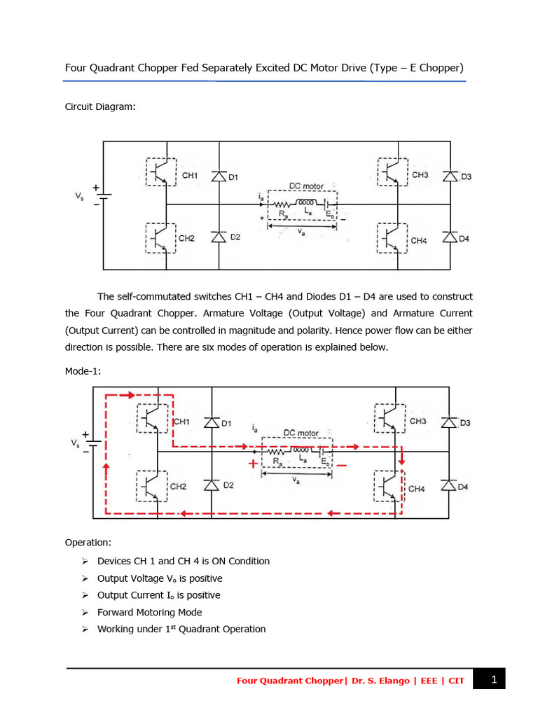 Four Quadrant Chopper Fed Separately Excited DC Motor Drive | PDF ...