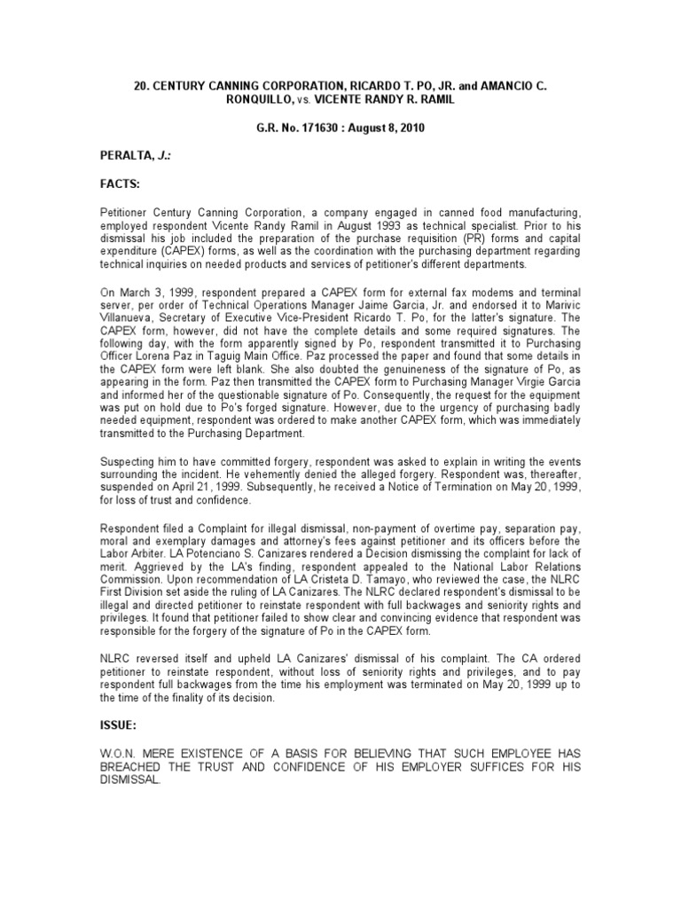 20 Century Canning Corp. Vs Vicente Ramil | PDF | Burden Of Proof (Law ...