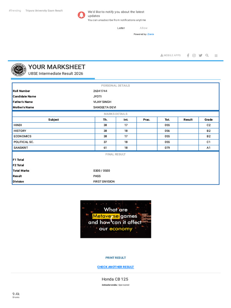 YOUR MARKSHEET - Uttarakhand Class 12 Results 2026 - 260607113011 | PDF