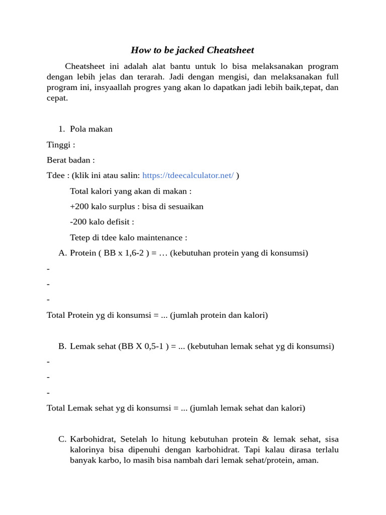 How to Be Jacked Cheatsheet | PDF