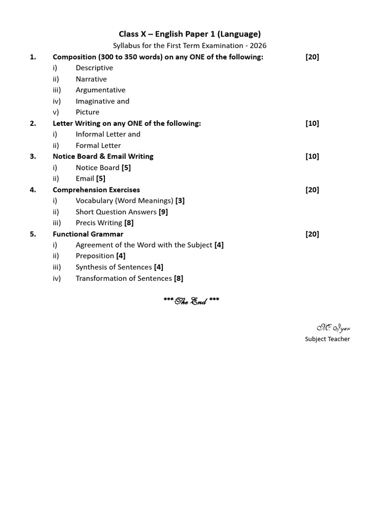 Class 10 Syllabus For The First Term Examination - 2026 | PDF