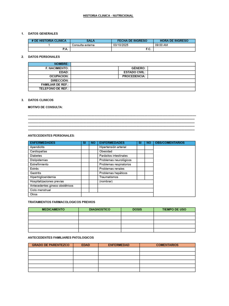 Historia Clinica Nutricional Dx Pes | PDF | Alimentos | Enfermedades y ...