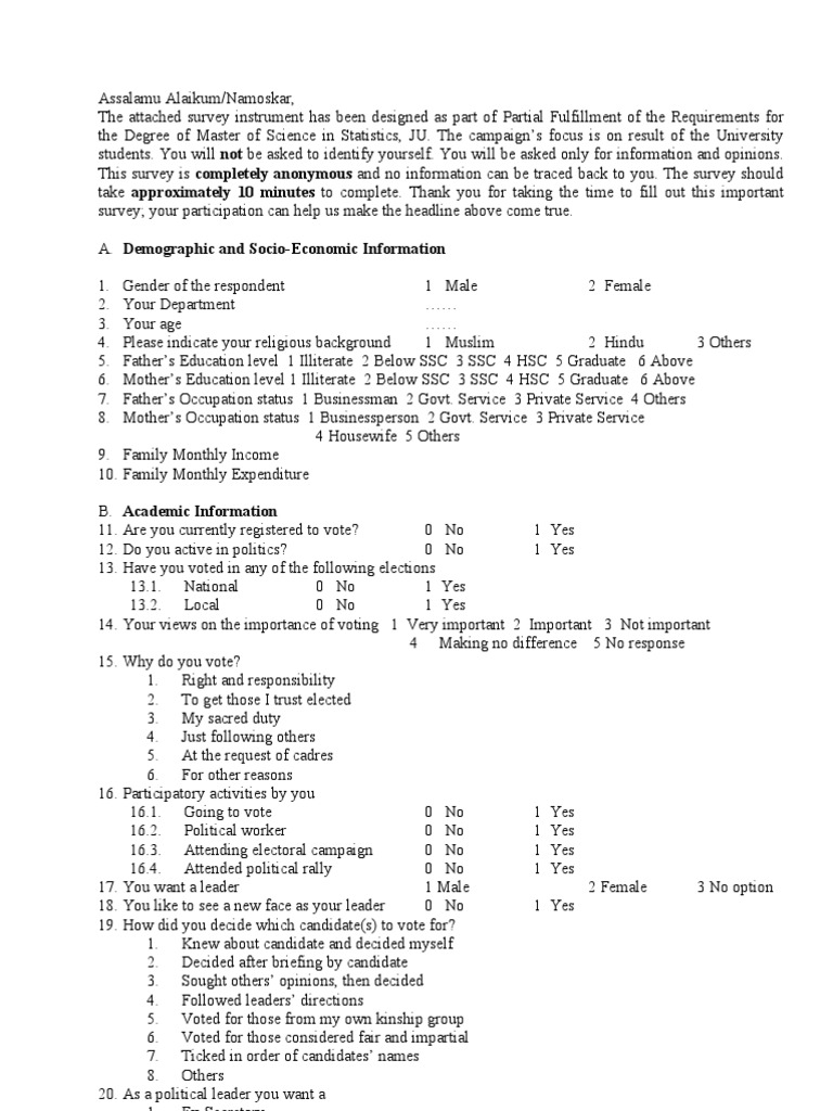 1 Questionnaire-Voting Behavior | PDF