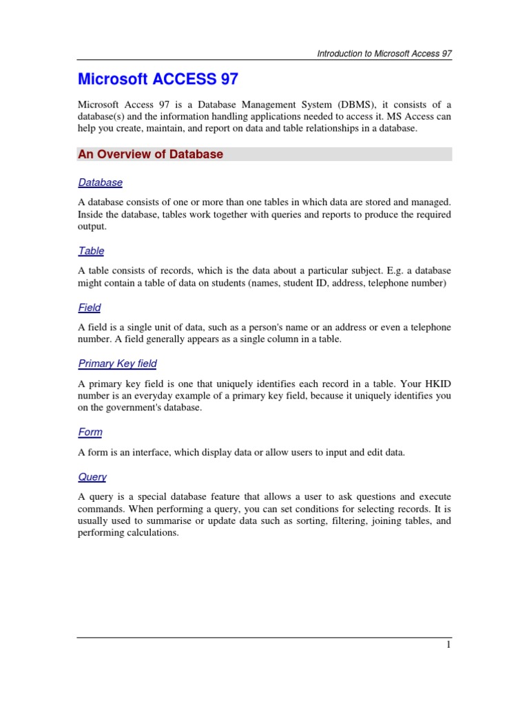 Ms Access Tutorial Pdf Microsoft Access Databases