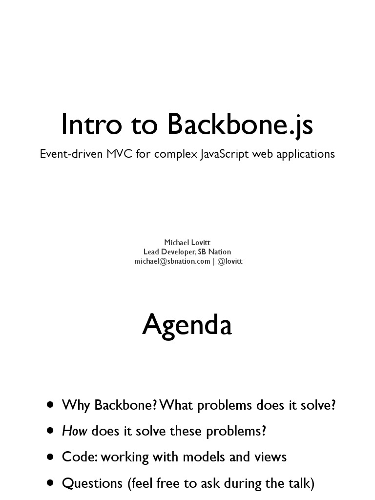 Intro To Backbone - JS: Event-Driven MVC For Complex Javascript Web Applications | PDF | Web ...