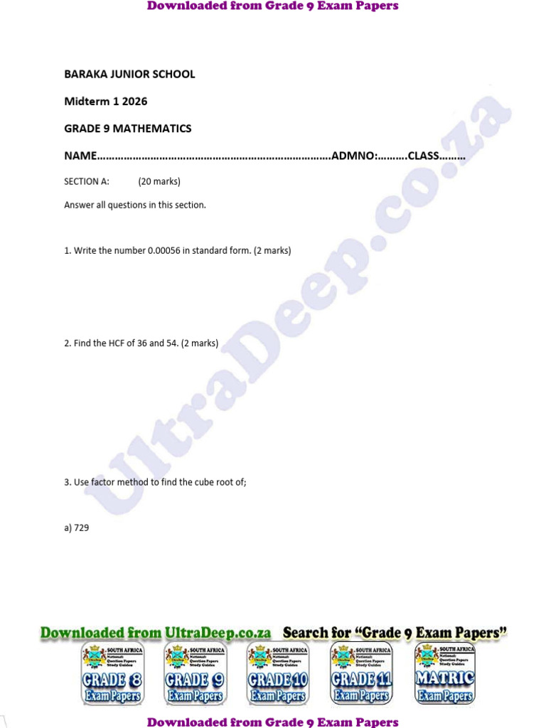 Grade 9 Mathematics 2026 - UltraDeep.co.Za | PDF