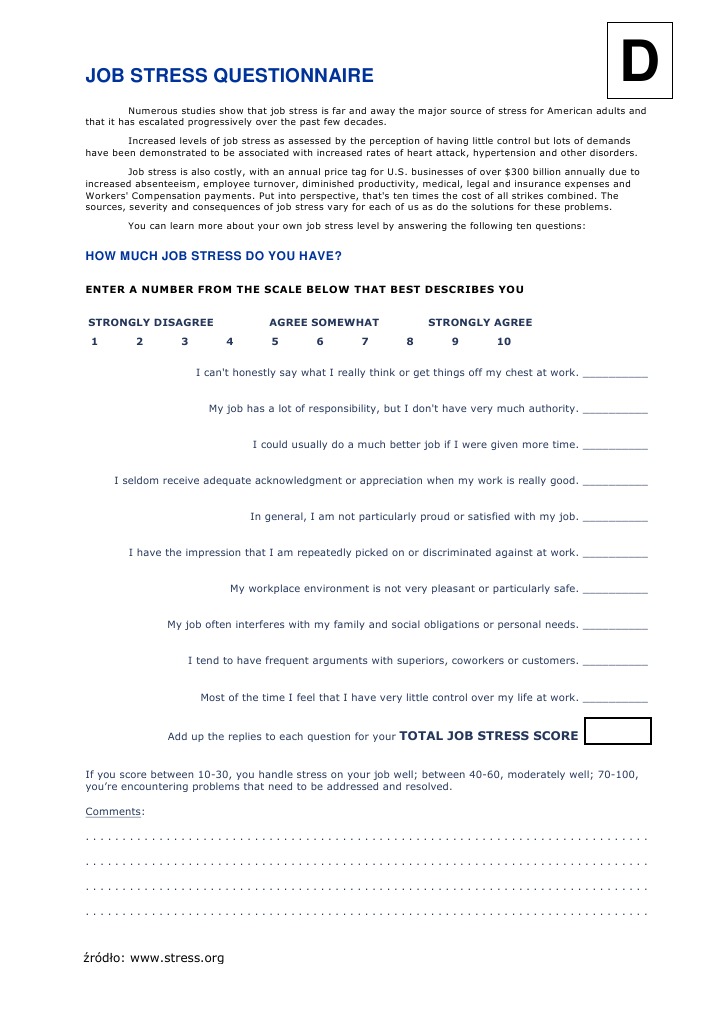 Job Stress Questionnaire | PDF
