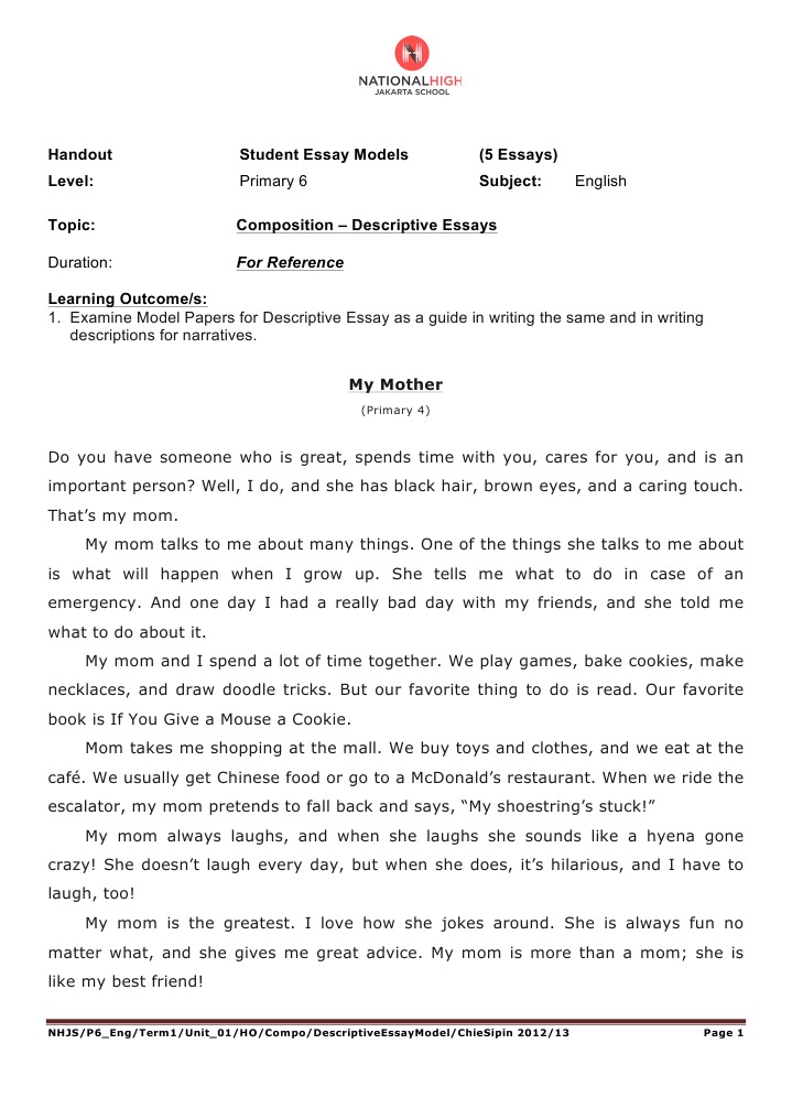 Chie p6 Descriptive Essay Models | PDF | Dough | Essays