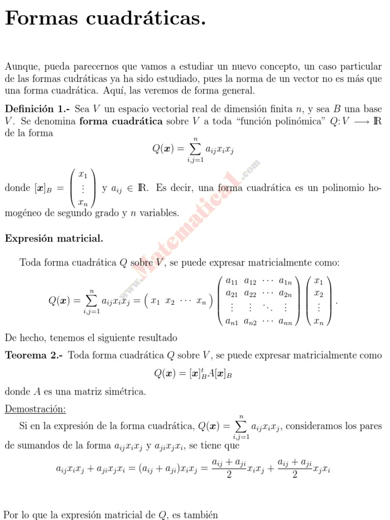 Formas Cuadraticas | PDF | Matriz (Matemáticas) | Valores propios y vectores propios