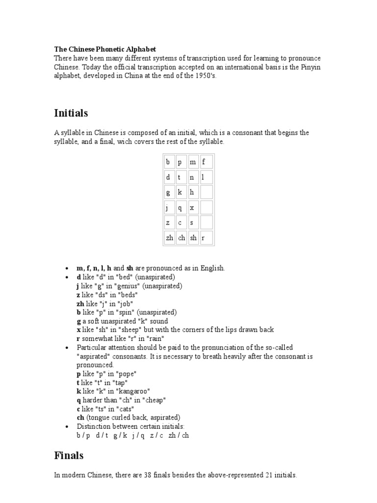 The Chinese Phonetic Alphabet | PDF | Pinyin | Consonant