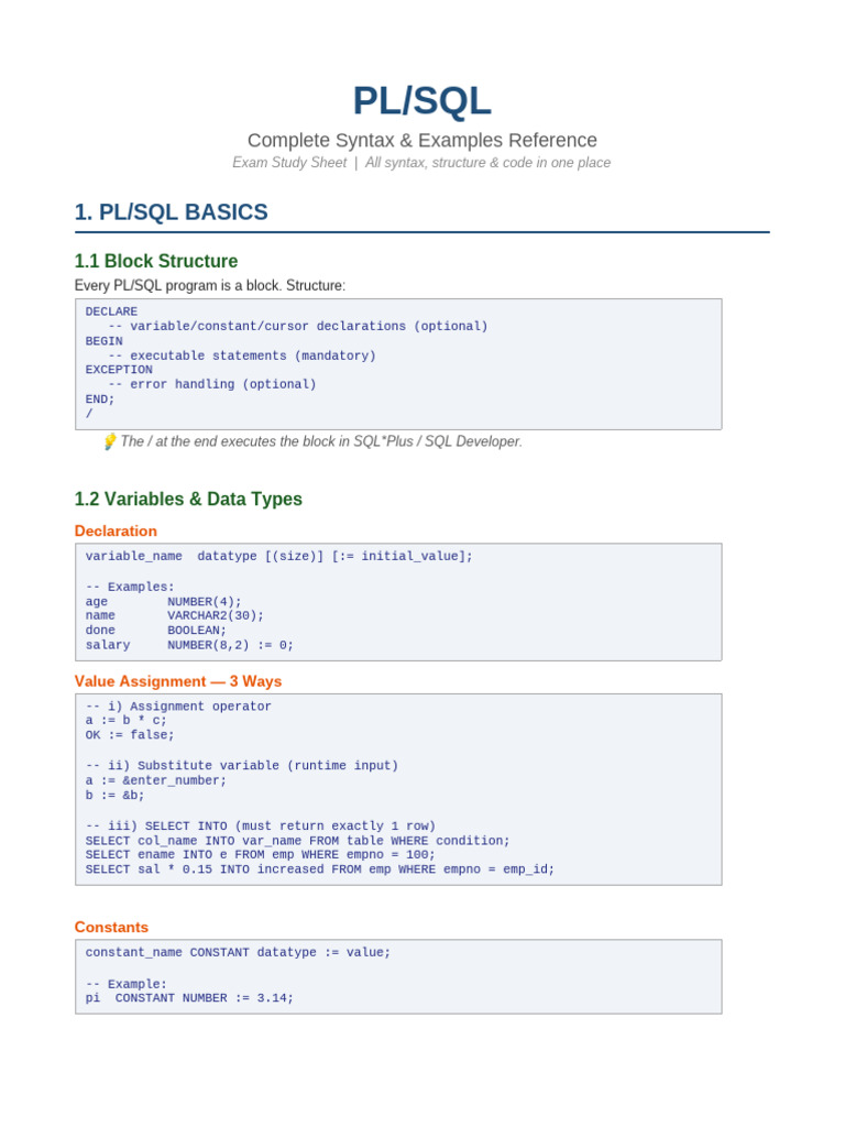 PL SQL Reference | PDF | Pl/Sql | Computer Programming