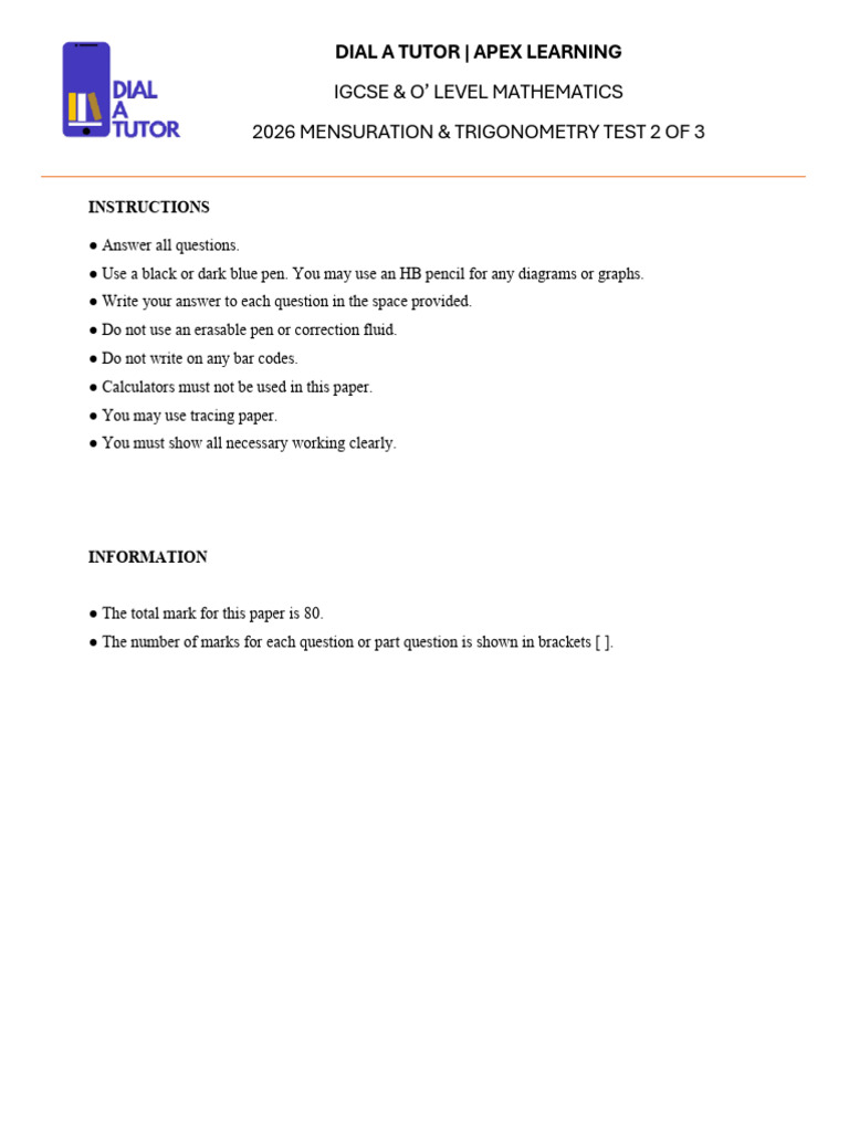 IGCSE O LEVEL MATHEMATICS MENSURATION TEST 2 | PDF | Mathematics