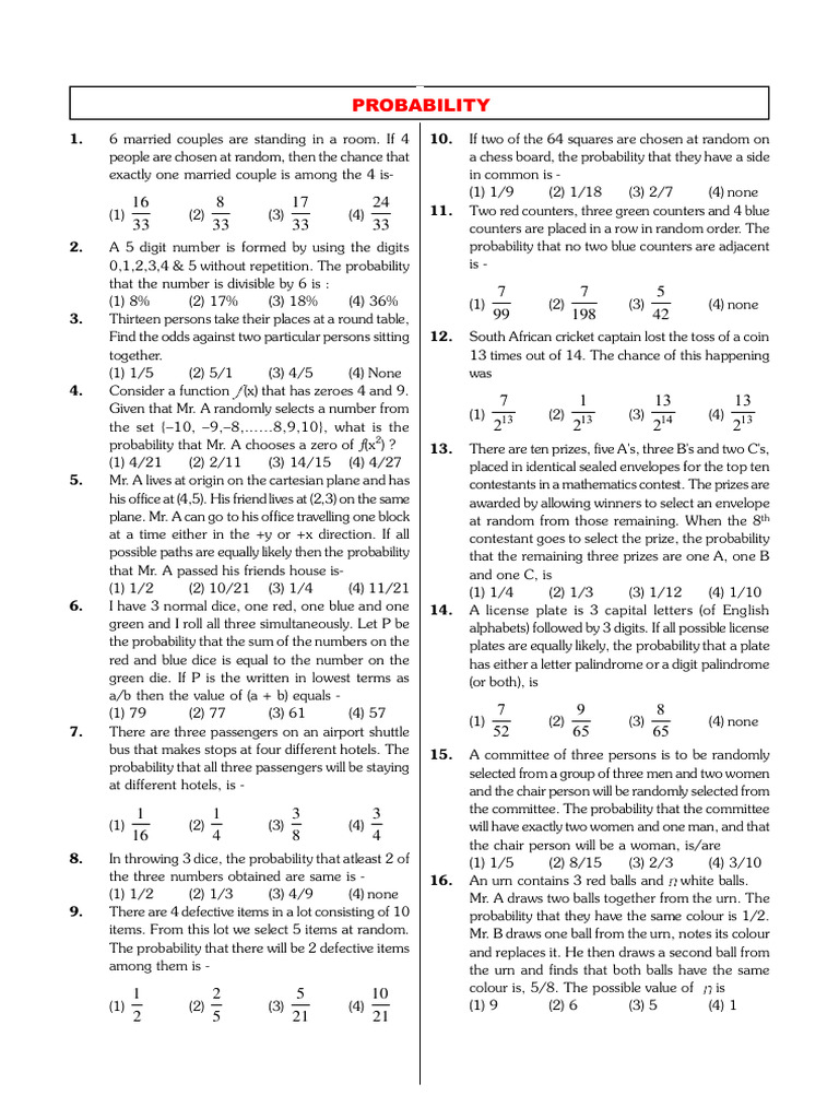 Speed Test Probability Mcq | PDF