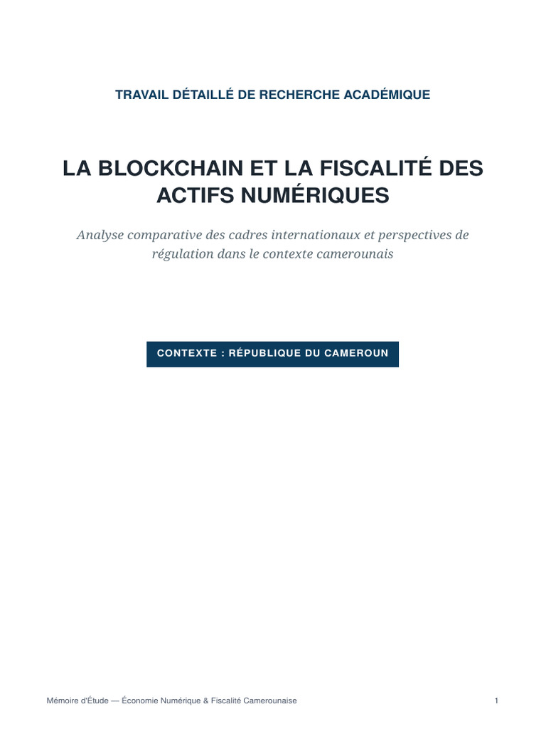 Memoire Complet Blockchain Fiscalite Cameroun | PDF | Crytomonnaies ...
