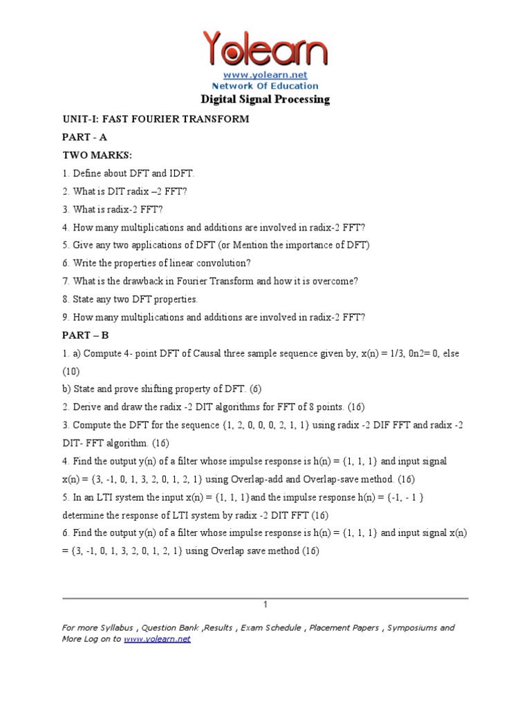 Anna University Digital Signal Processing Question Bank | PDF ...