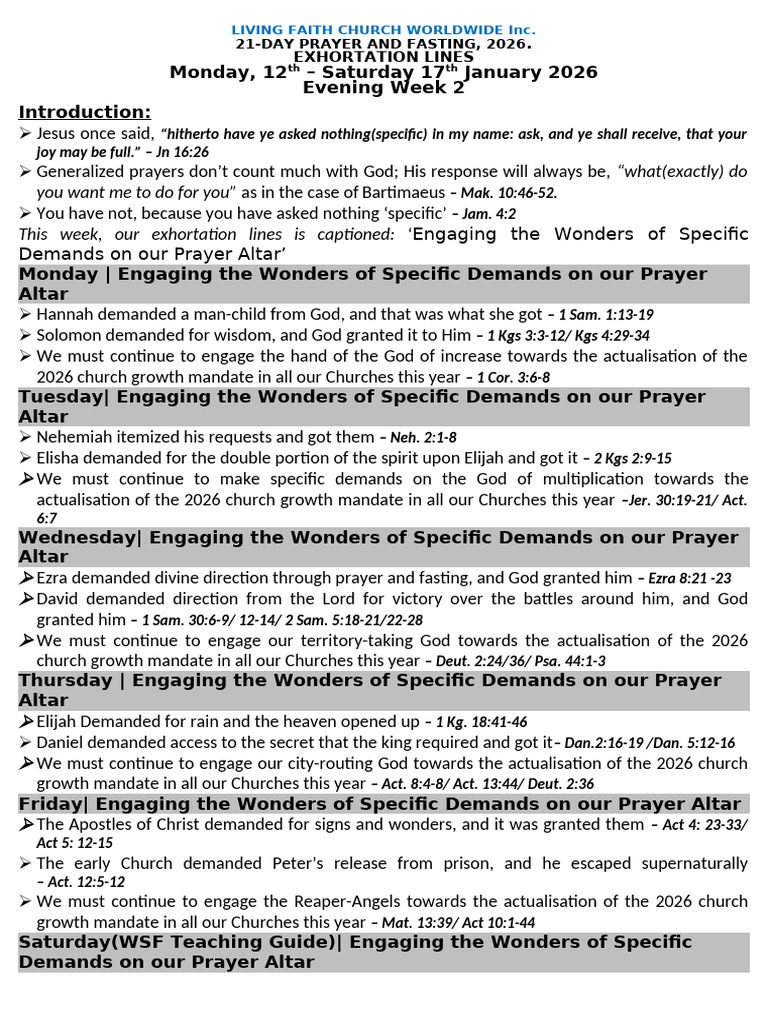 2026 21 Days Fasting Exhortation Lines - WEEK 2-1 | PDF | Christian ...