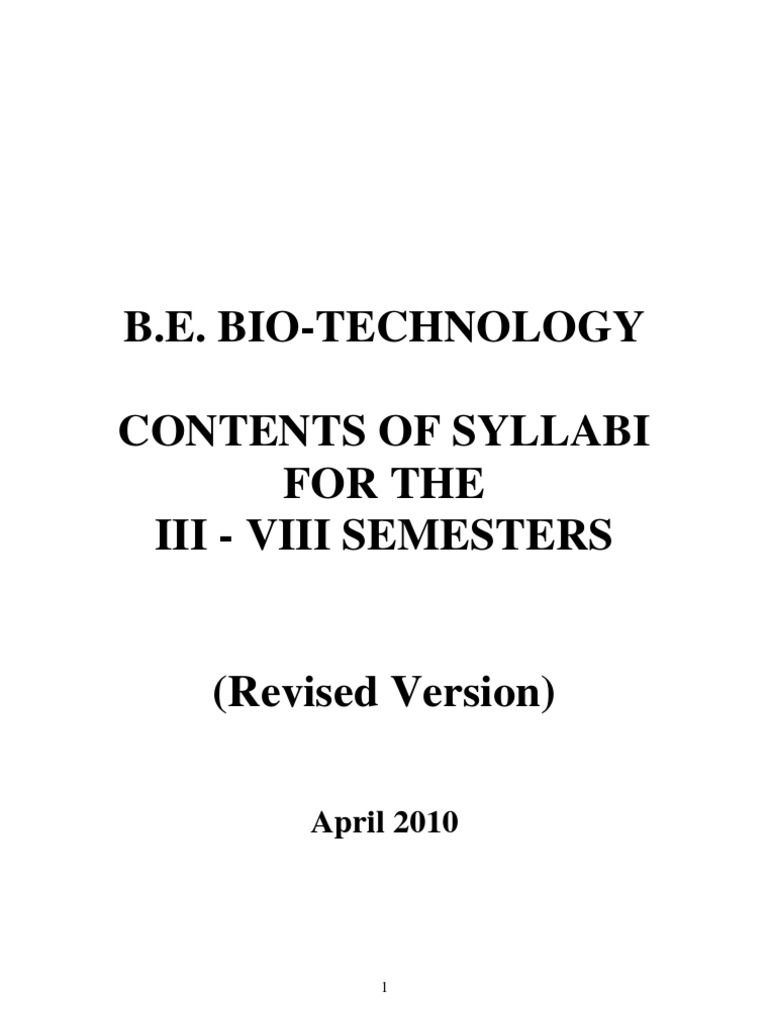 Biotechnology Syllabus | PDF | Metabolism | Chemical Equilibrium