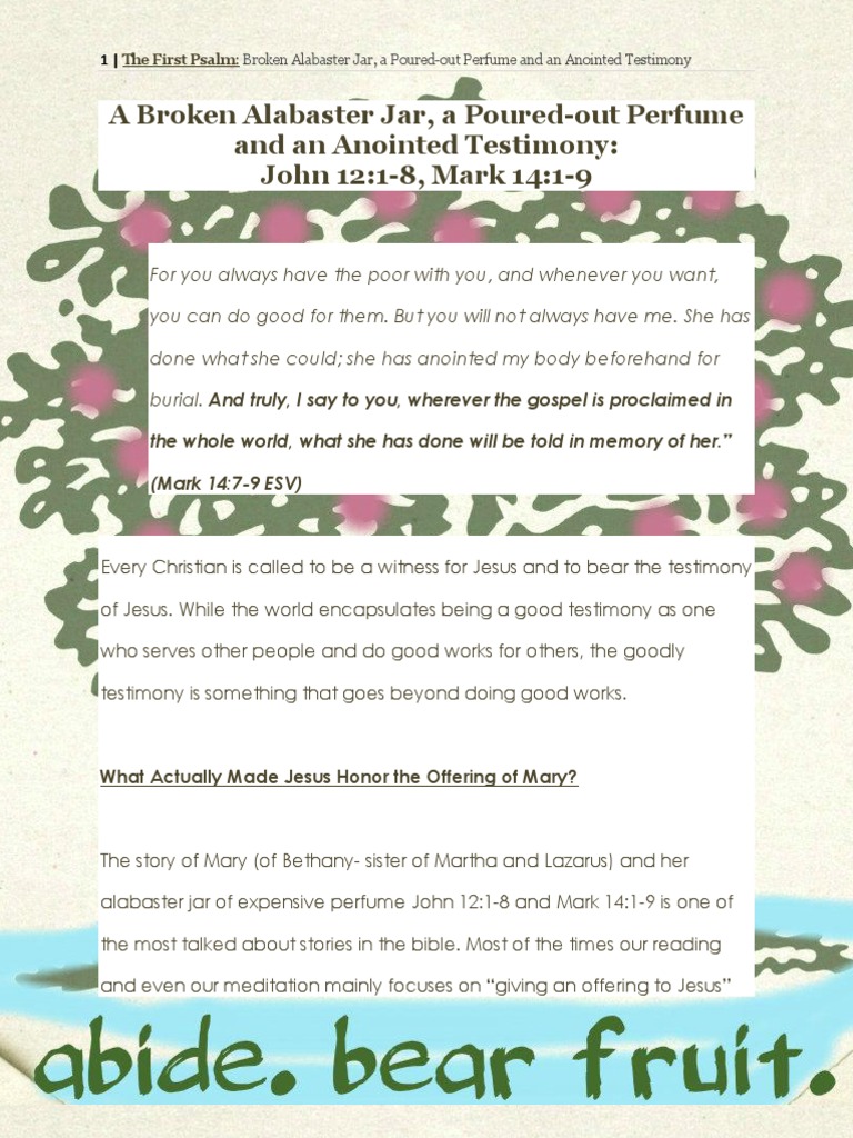 A Broken Alabaster Jar, a Poured-out Perfume and an Anointed Testimony ...