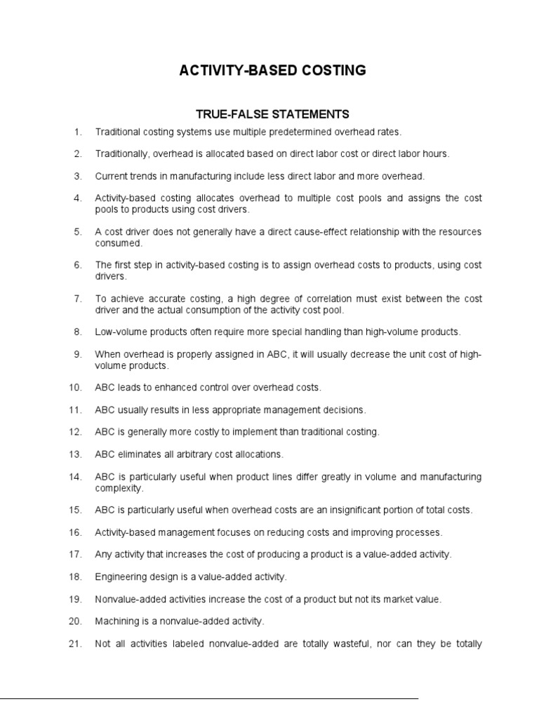 Activity Based Costing | PDF | Inventory | Production And Manufacturing