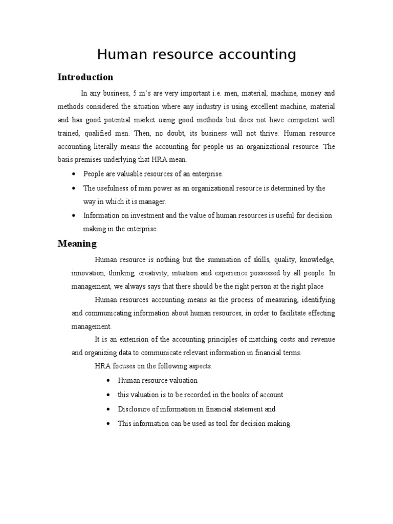 Human Resource Accounting | PDF | Expense | Valuation (Finance)