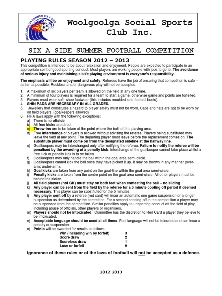 6aside RULES 2011-2012 | PDF | Sport Variants | Athletic Sports