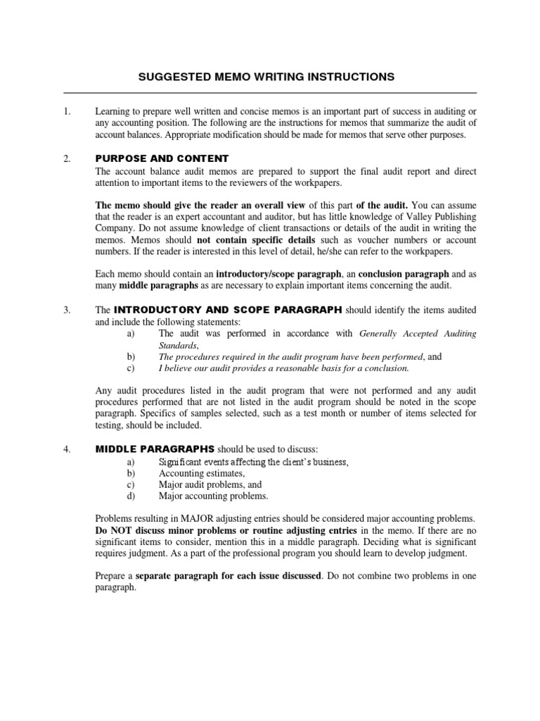 Audit Memo Writing Guidelines | PDF | Financial Audit | Audit