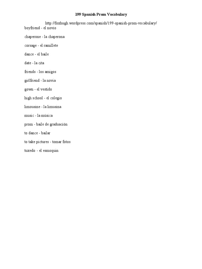 199 Spanish Prom Vocabulary | PDF