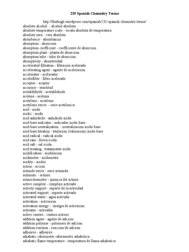 235 Spanish Chemistry Terms | PDF | Chemical Reactions | Boron