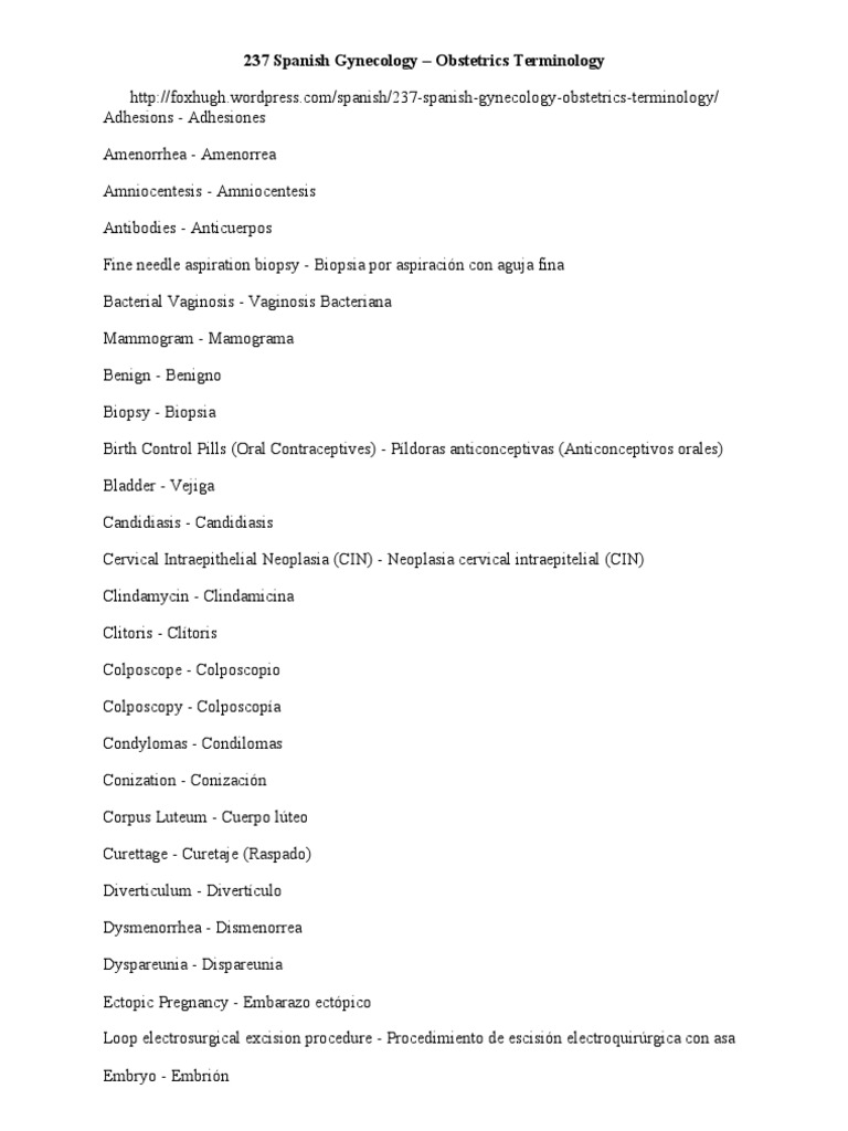 237 Spanish Gynecology | Birth Control | Sexual Health