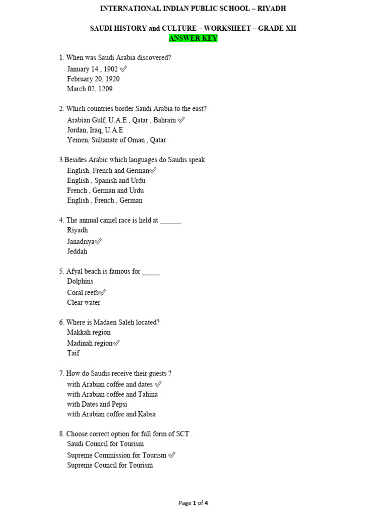 Saudi History and Culture _Answer Key_Grade 12 | PDF | Gulf Cooperation ...