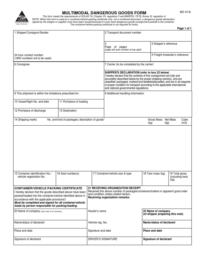 Multimodal Dangerous Goods Form | PDF | Dangerous Goods | Packaging And ...
