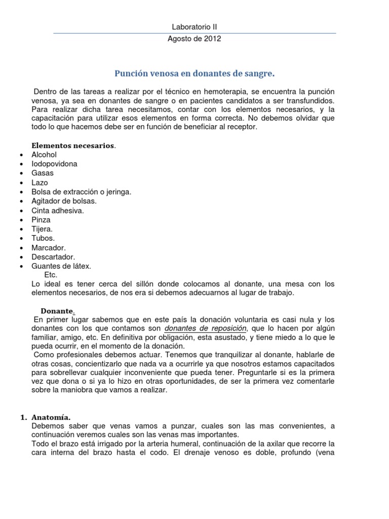 Punción Venosa en Donantes de Sangre | PDF | Reanimación cardiopulmonar ...