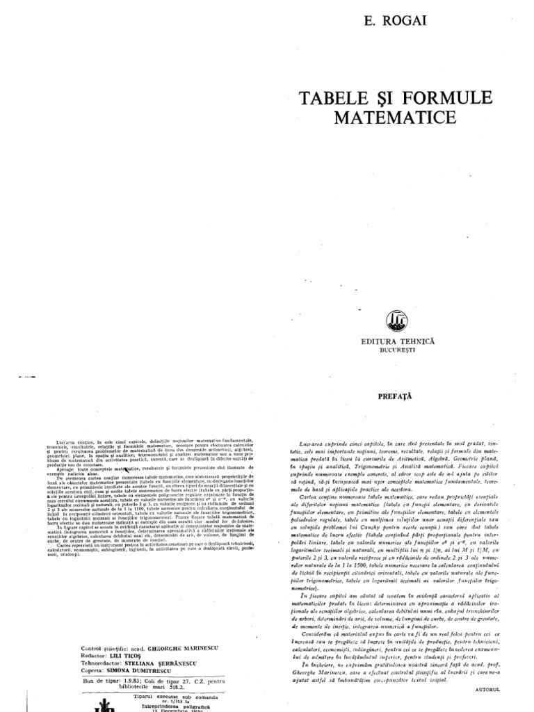 Tabele Si Formule Matematice | PDF