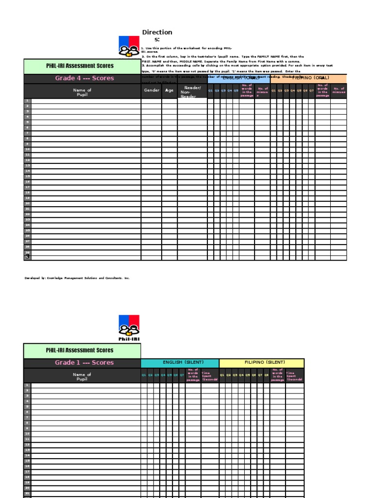 PHIL-IRI Grade 4 Assessment Template | PDF