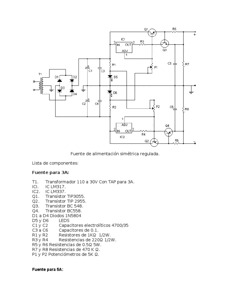 Fuente de alimentación simétrica regulada 5A
