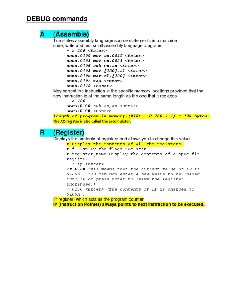 DEBUG Commands | PDF | Assembly Language | Instruction Set
