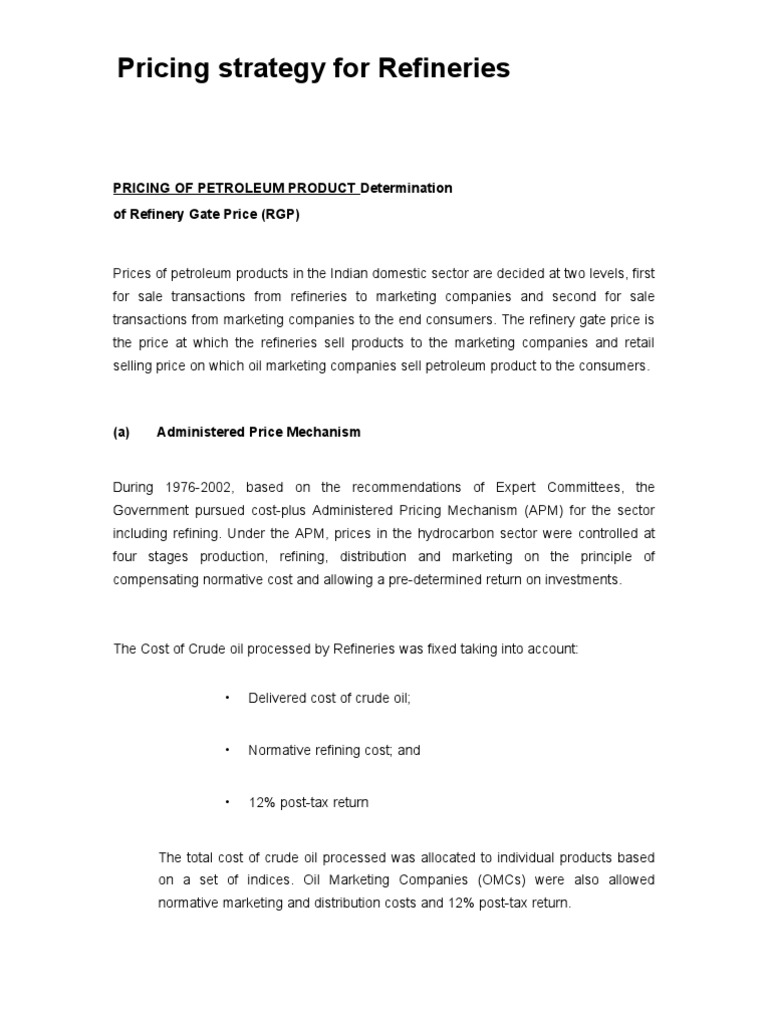 Pricing Strategy Refinery | PDF | Oil Refinery | Petroleum