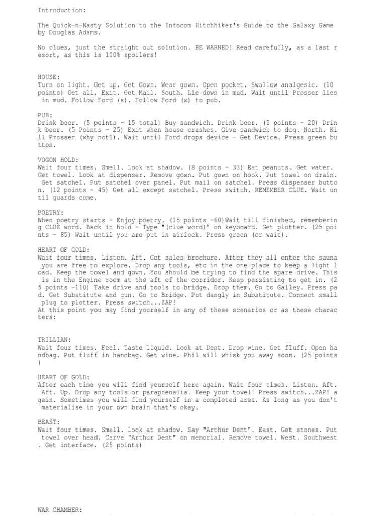 Hitch Hiker's Guide To The Galaxy Walkthrough | PDF | Hitchhiking | Leisure