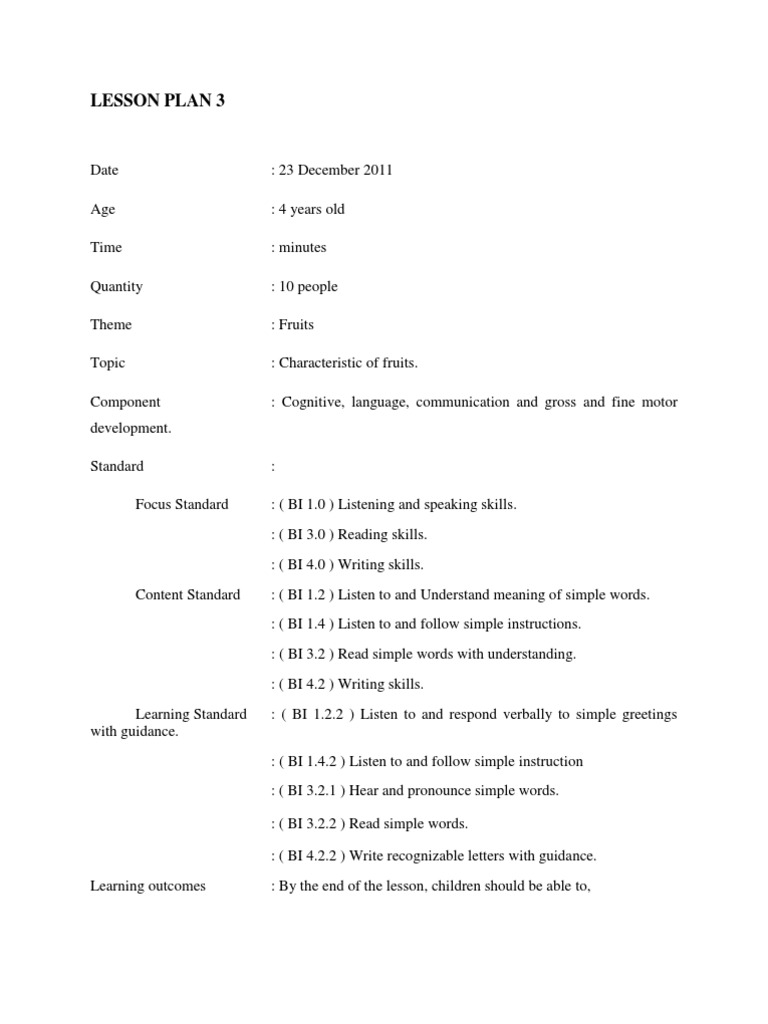 Lesson Plan (Character of Fruits) | PDF