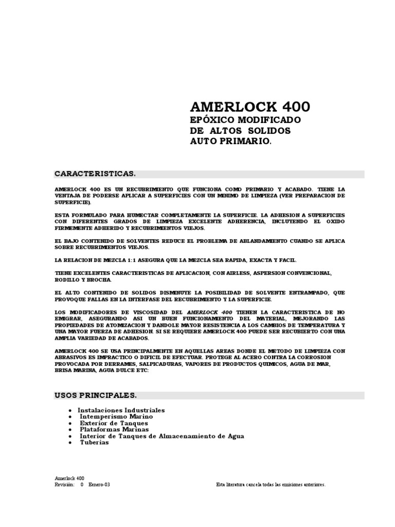 Amerlock 400 | PDF | Revestimiento | Agua