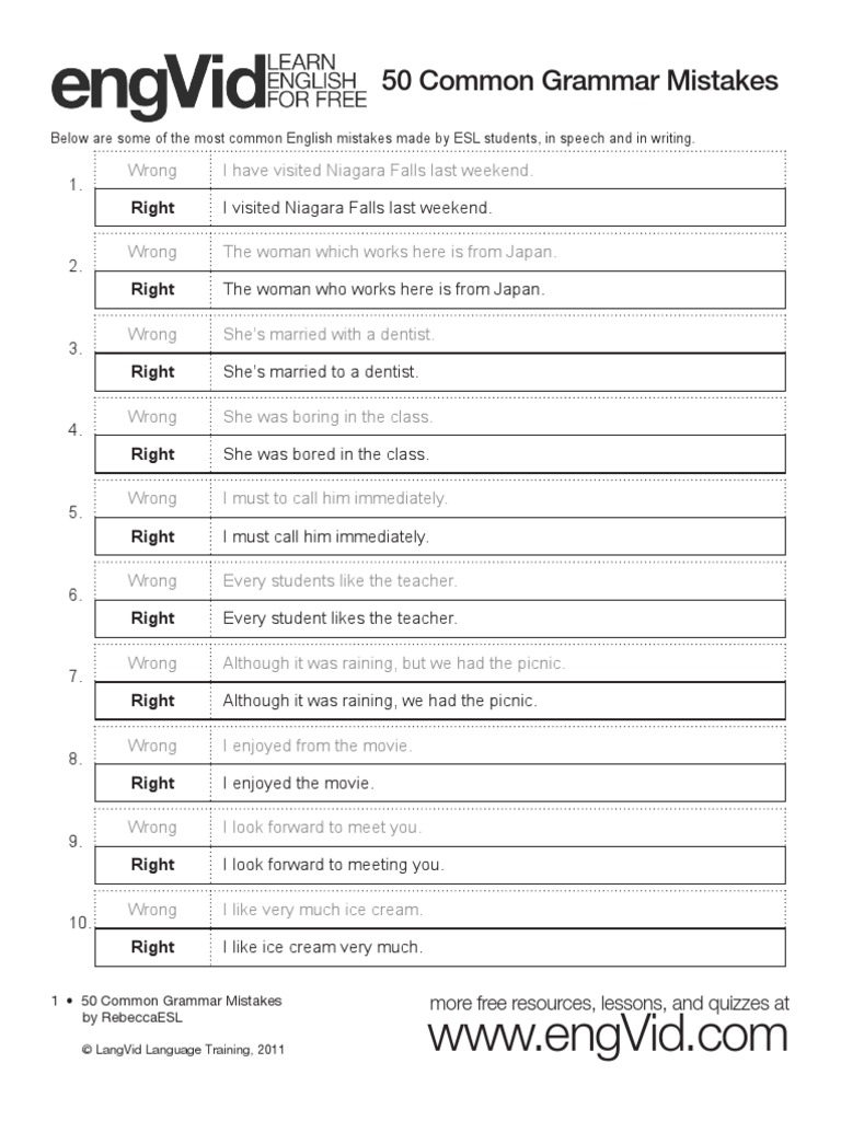 50 Common Grammar Mistakes 2 | PDF