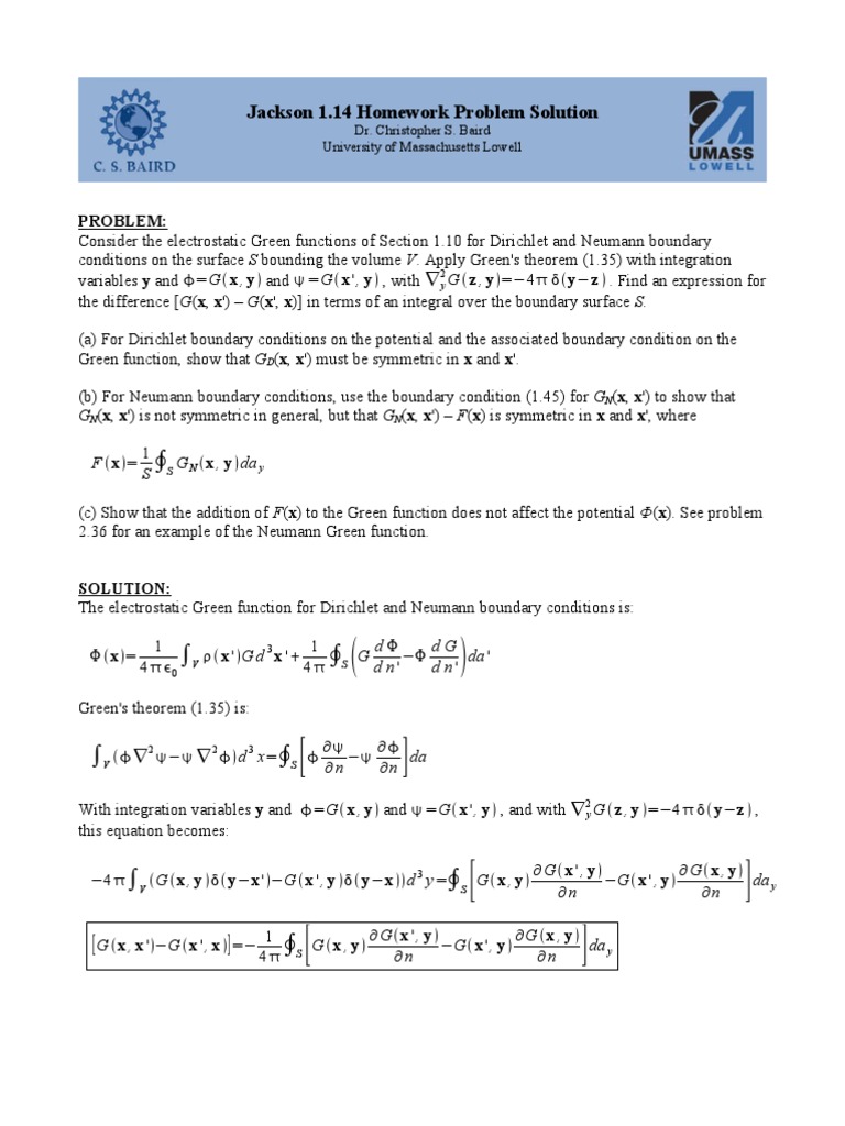 Jackson 1 14 Homework Solution | PDF | Green's Function | Boundary Value Problem