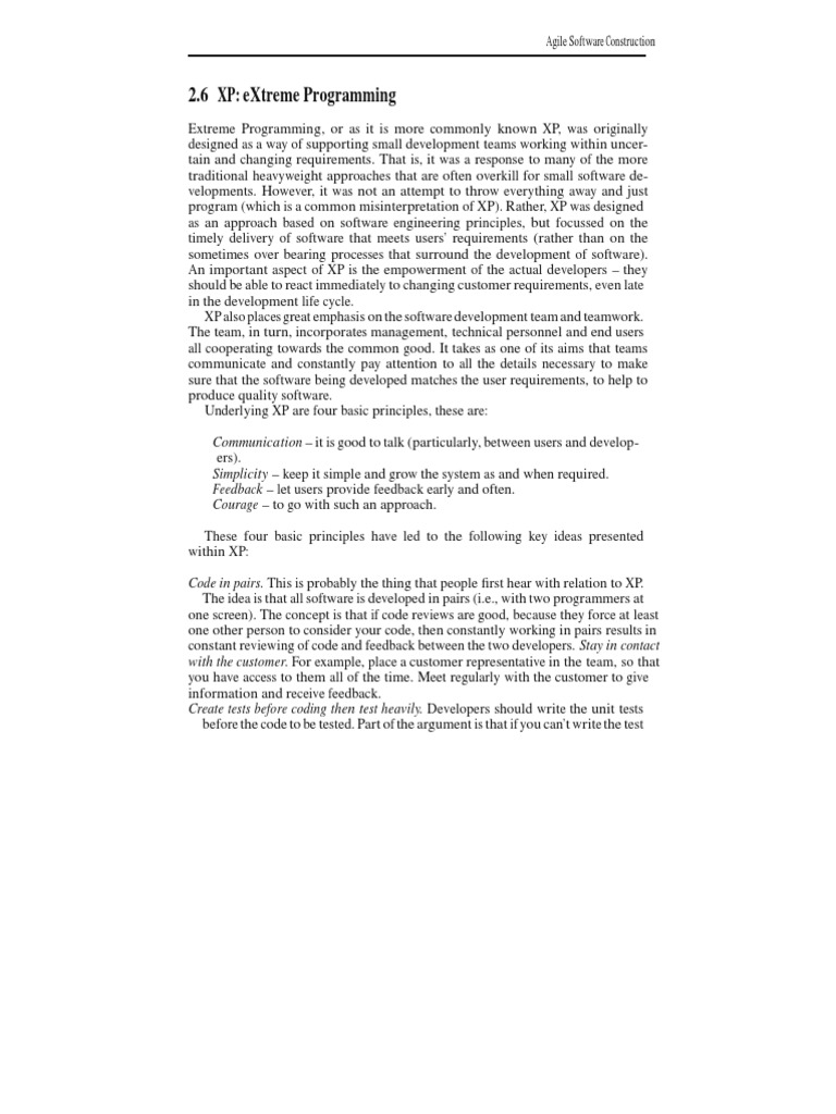 2 6 Xp Extreme Programming Agile Software Construction Pdf Agile Software Development