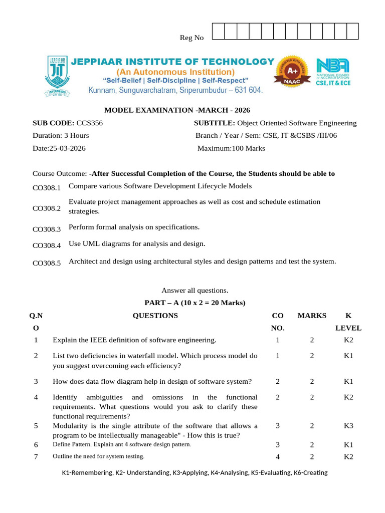 OOSE Model Question Paper 2 | PDF | Project Management | Software ...