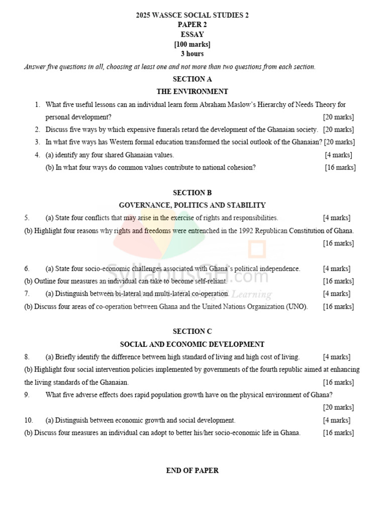 2025 Wassce Social Studies Paper 2 | PDF | Cost Of Living | Economics