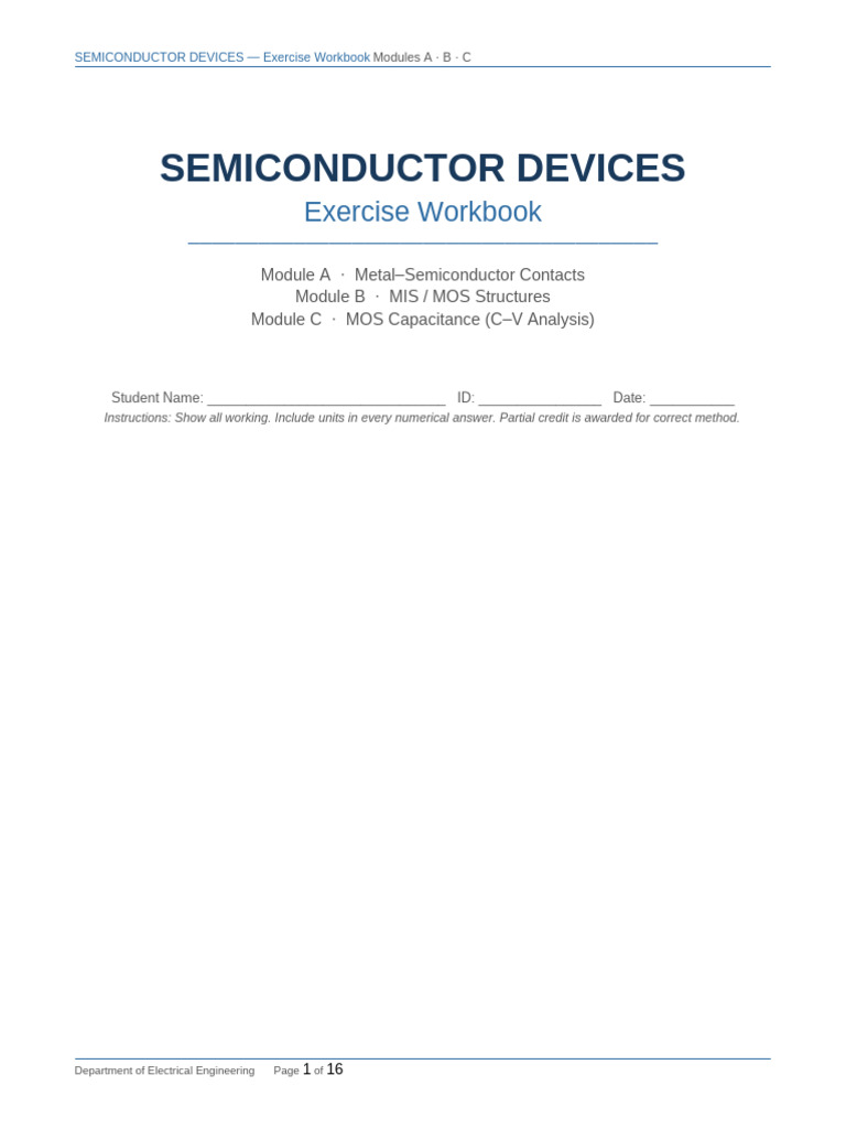 Semiconductor Exercises | PDF | Mosfet | Field Effect Transistor