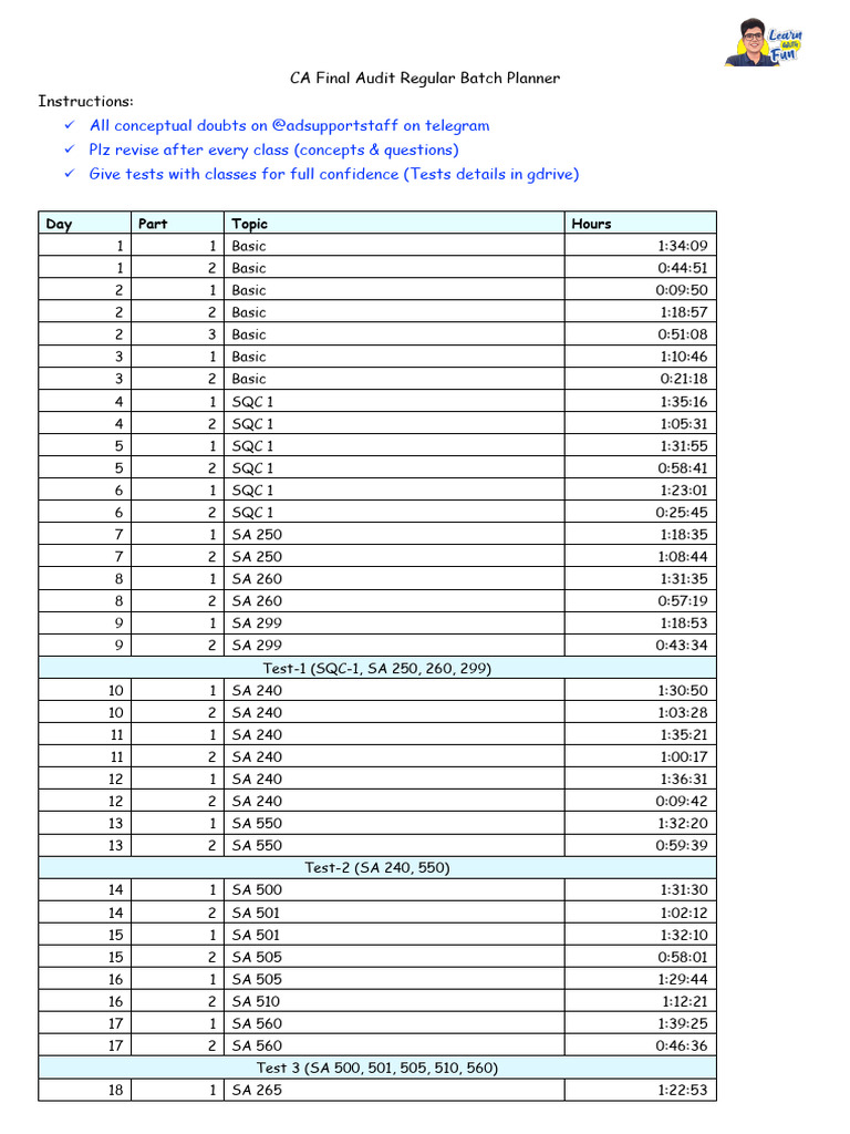 CA Final Audit Regular Batch Schedule | PDF