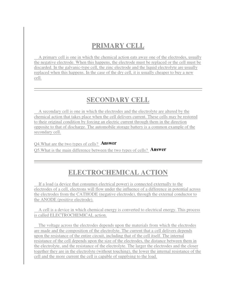 Primary Cell | PDF | Battery (Electricity) | Rechargeable Battery